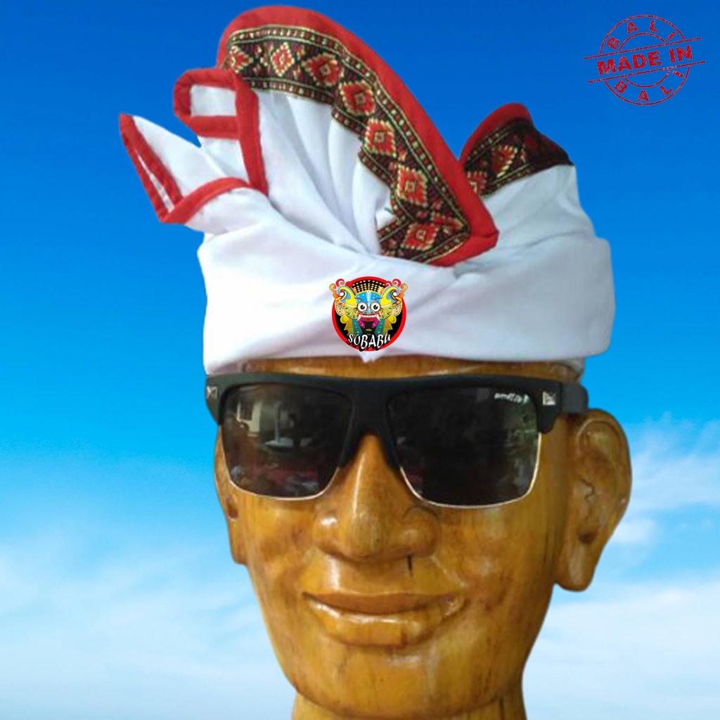 Jual Udeng Bali Putih Polos Lis Bunga Merah Setengah Jadi - Peci Bali ...