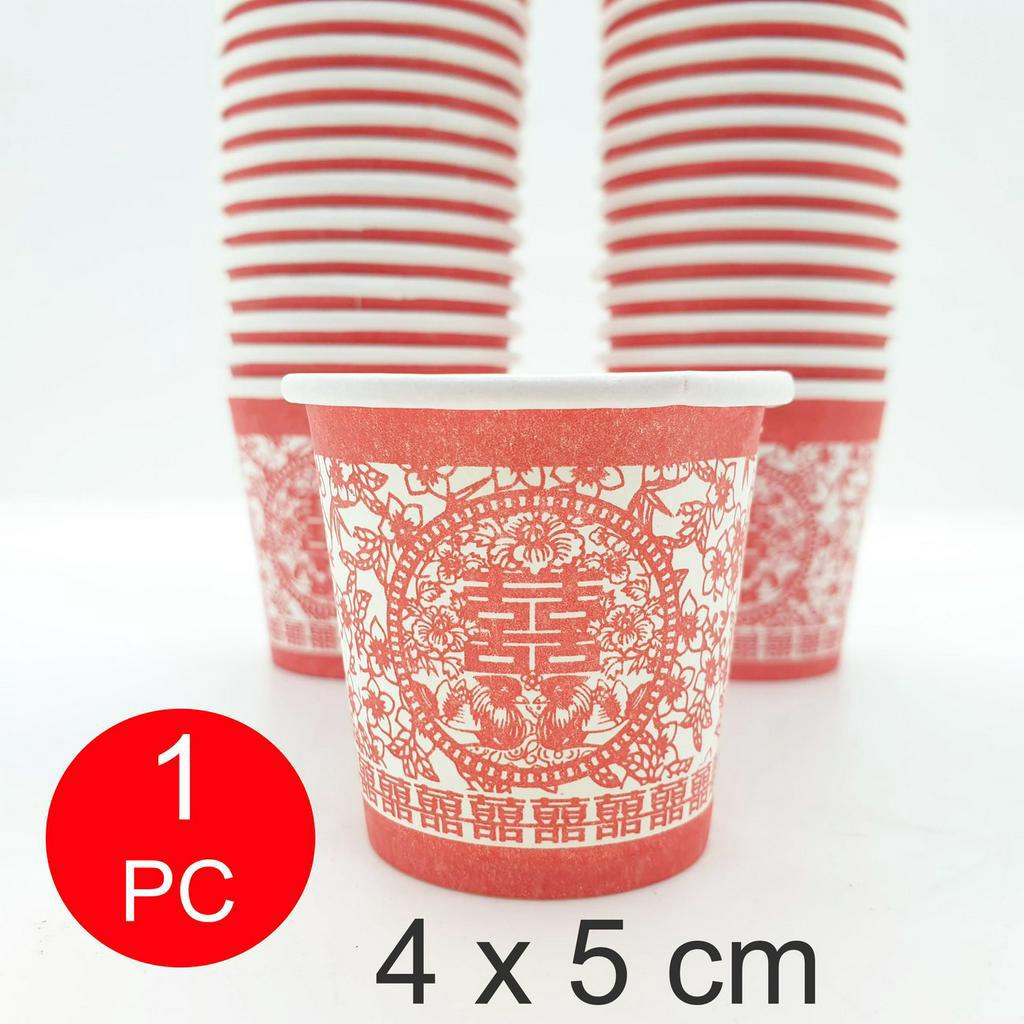 Jual Gelas Cup Kertas Tea Pai Wedding Tepai Shuang Xi Bunga 5 Cm Merah ...