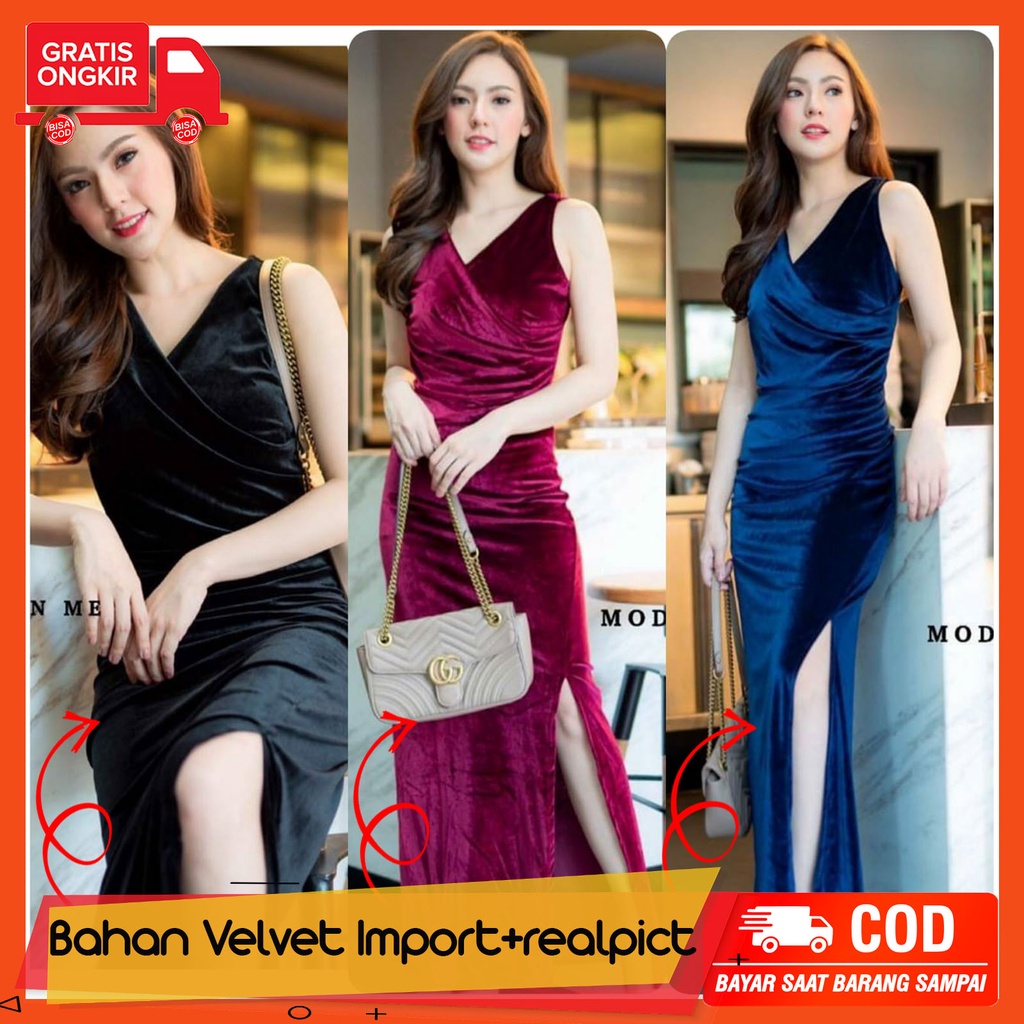 Jual DREES KONDANGAN KEKINIAN 922 MODERN VELVET | DRES PANJANG WANITA KOREA BAHAN BLUDRU VELVET ...