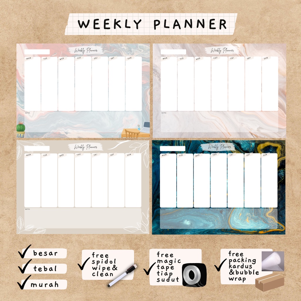 Jual Weekly Wall Planner Schedule Poster Board Papan Jadwal Mingguan ...