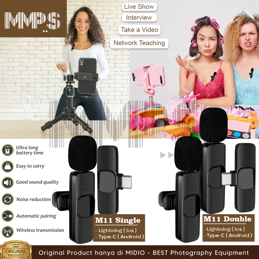 Jual Microphone Wireless M11 Microphone Clip On Wireless Recording For ...