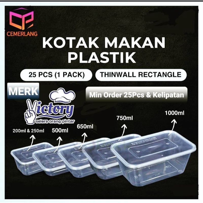 Jual Thinwall Kotak Makan Plastik Rectangle 200ml 250ml 500ml 650ml