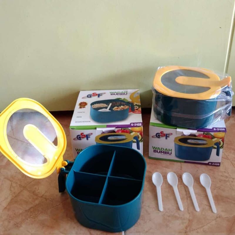 Jual Wadah/ Tempat Bumbu Minimalis 4 Sekat + Sendok | Shopee Indonesia