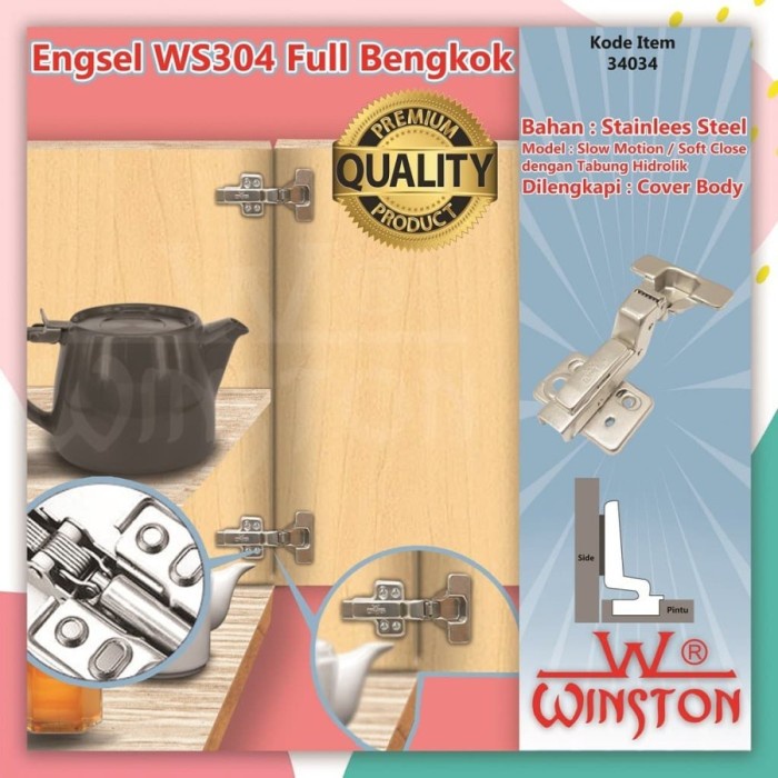 Jual Engsel Sendok Full Bengkok WS304 WINSTON Stainless Soft Close Slow ...