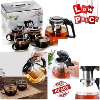Jual Tea Pot Set Kaca 5 in 1 + Saringan / Tea Pot Kaca Saringan 5 in 1 ...