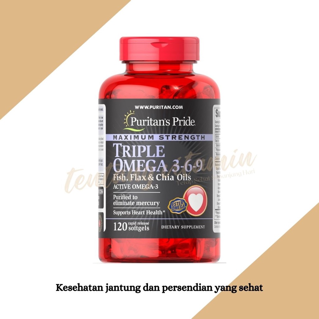 Jual Puritan's Pride Maximum Strength Triple Omega 3-6-9 Fish, Flax & Chia Oils untuk Kesehatan ...