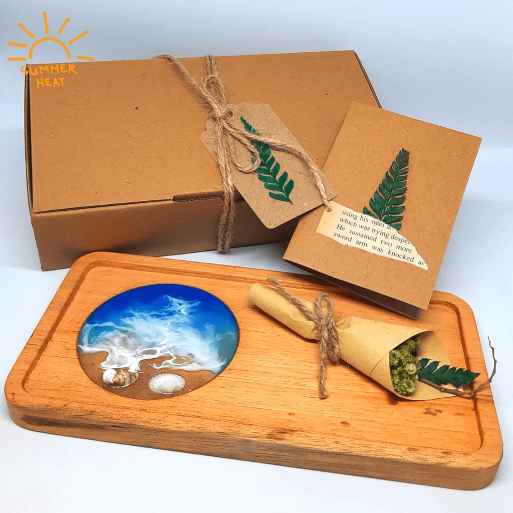 Jual GIFT SET | Rectangular Ocean / Beach Wooden Coaster with Epoxy ...