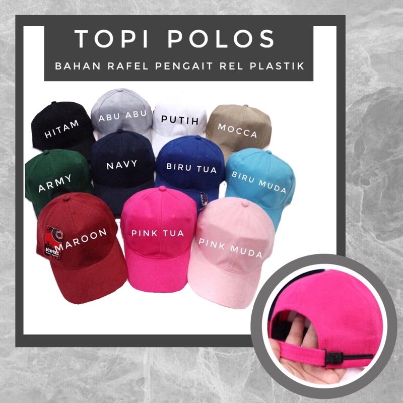 Jual TOPI POLOS BASEBALL CAP BAHAN RAFEL PENGAIT REL PLASTIK Indonesia ...