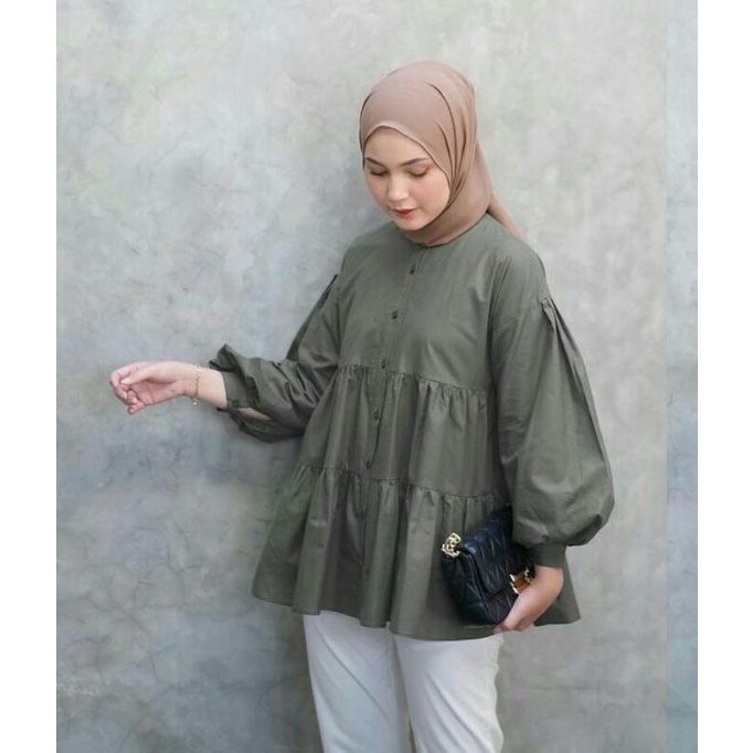 Jual SONYA BLOUSE Lengan Bishop Blouse Polos Lengan Panjang Blouse ...