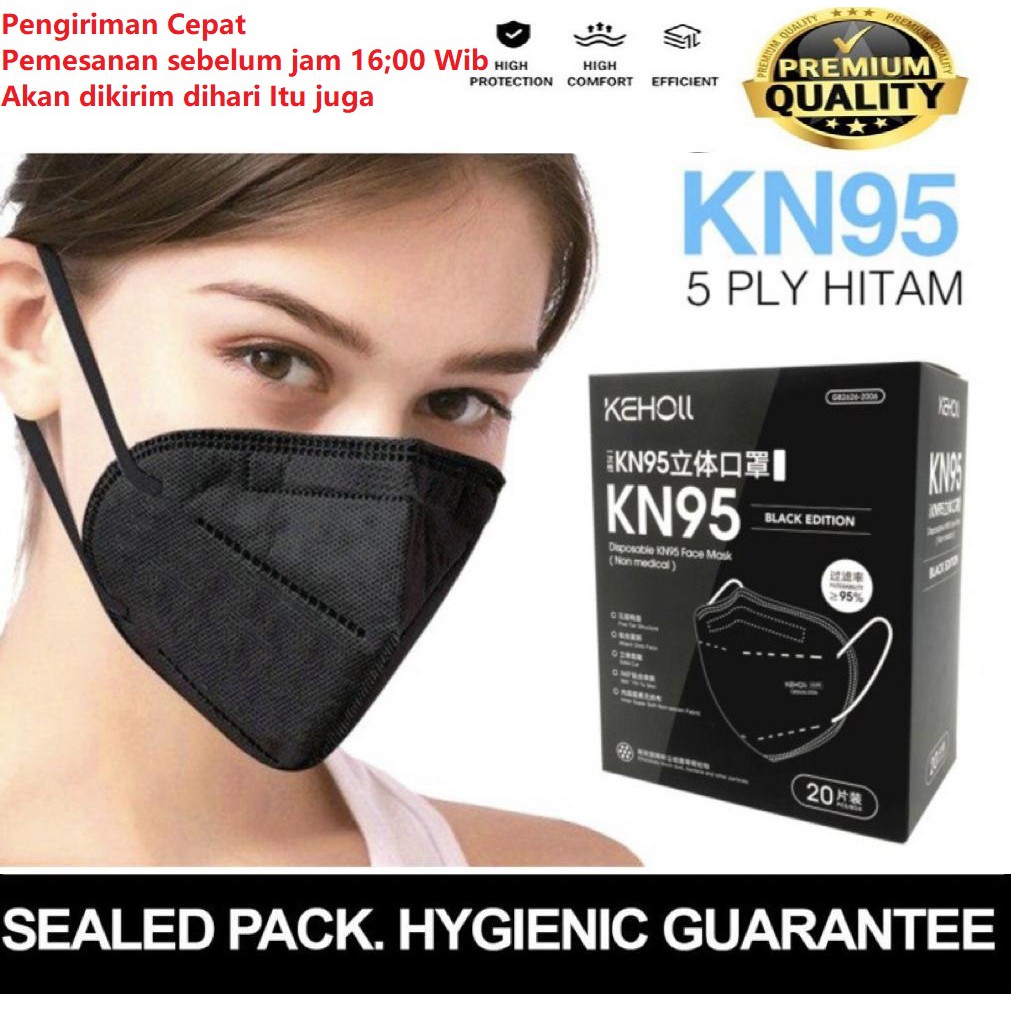 Jual Pengiriman Cepat Masker Kn95 Kn 95 Black Hitam Premium 5Ply 5 ply ...