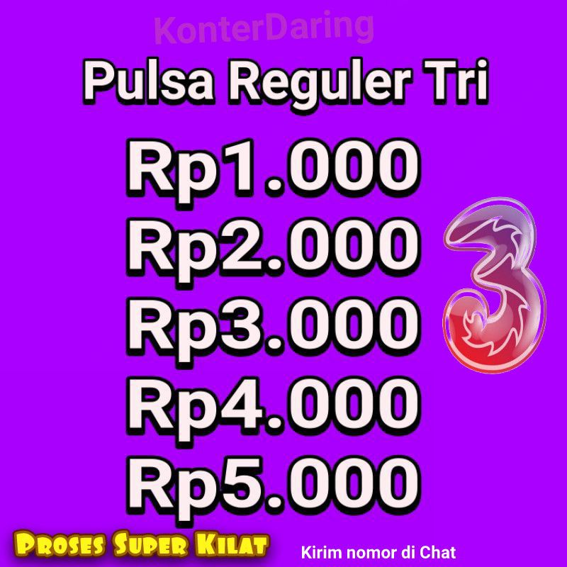 Jual Pulsa Reguler Tri 1k 2k 3k 4k 5k Tambah masa aktif Termurah ...