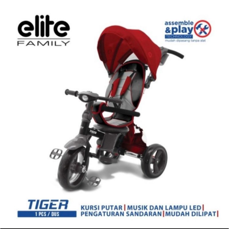 Jual Sepeda Anak Roda Tiga Tricycle Stroller Family Elite Tiger Lipat | Shopee Indonesia