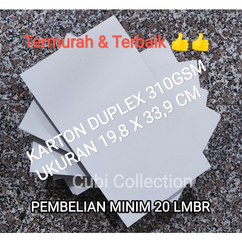 Jual KARTON DUPLEX 310 GSM UKURAN 19,8 X 33,9 CM TERMURAH!! | Shopee ...