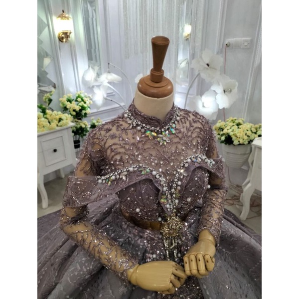 Jual GAUN PENGANTIN MEWAH/GAUN PENGANTIN WARNA TARO | Shopee Indonesia