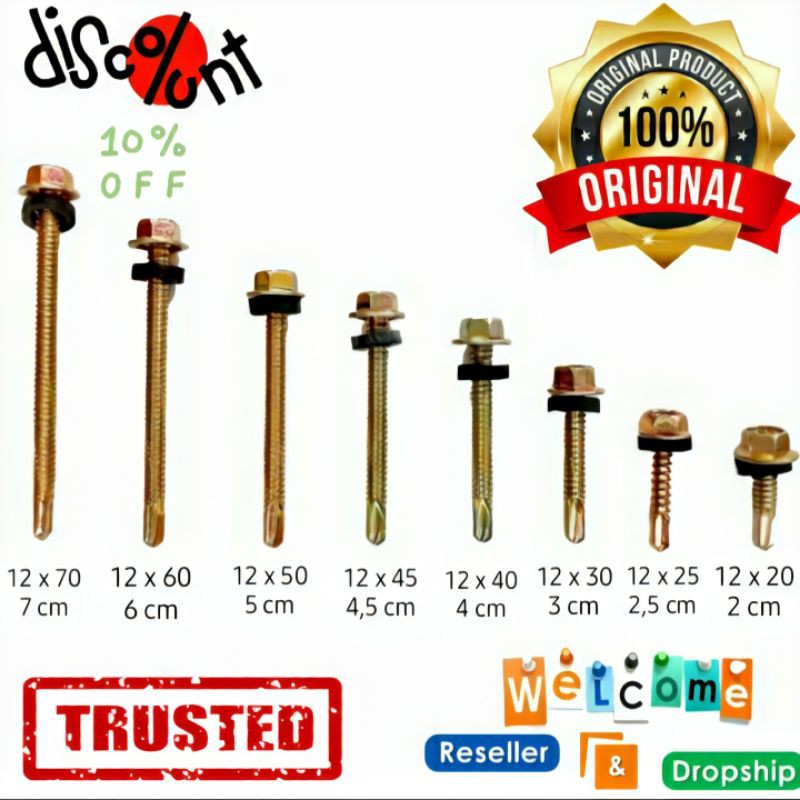 Jual Baut Roofing Kuning 12 x 30 12x30 3cm Sekrup Skrup Baja Ringan ...