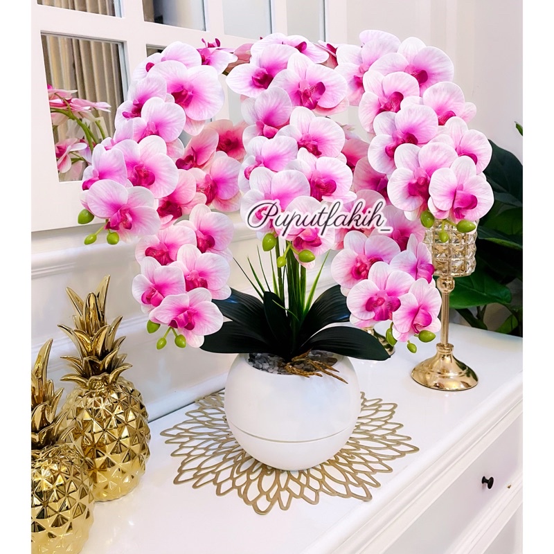 Jual Bunga anggrek latex super rimbun 5 tangkai dengan pot bola ...