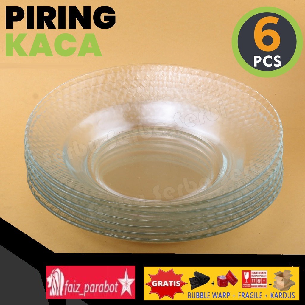 Jual SET 6 PCS - PIRING KACA KIM 21 CM - Piring Cantik - Piring Kaca ...