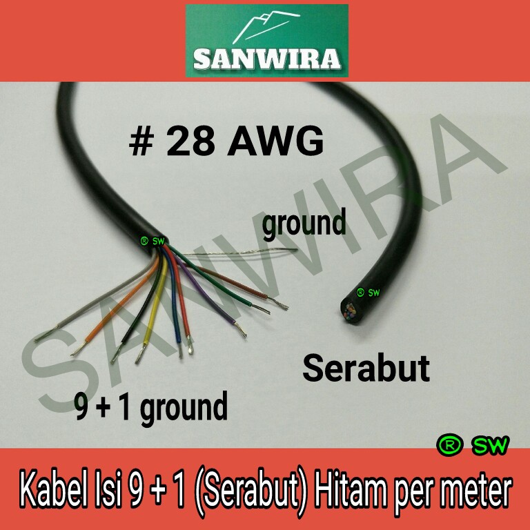 Jual Kabel Isi 9 + 1 ground #28 AWG serabut hitam bulat per meter ...