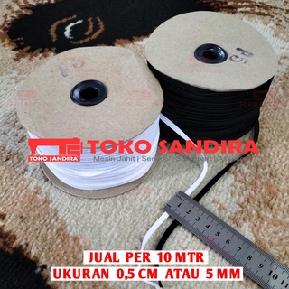 Jual 10 mtr Karet Elastis P5/karet untuk masker ukuran 5mm / karet 0.5cm/karet 5 mm | Shopee ...