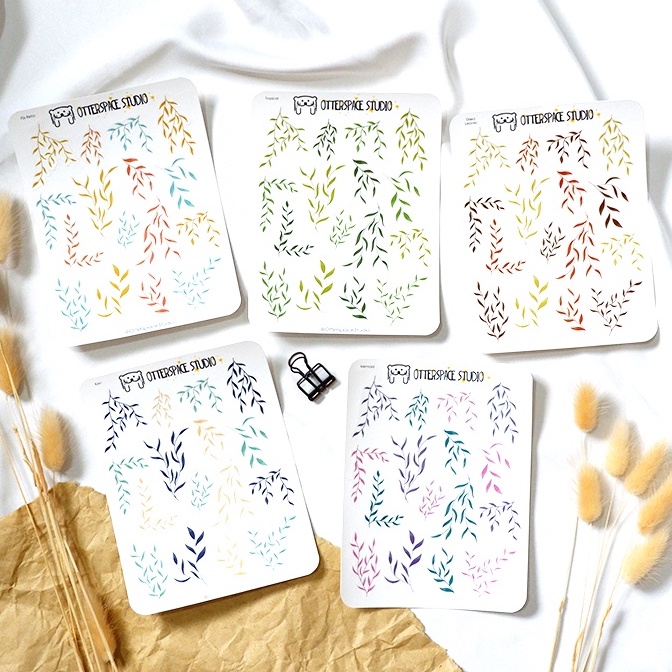 Jual Colorful Abstract Leaves Deco Sticker Sheet - Planner Bujo Sticker ...