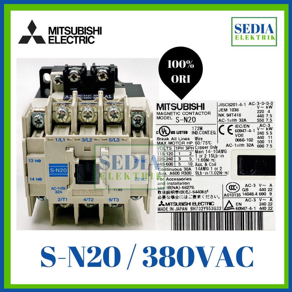 Jual Contactor Mitsubishi S-N20 / 380VAC SN20 SN-20 | Shopee Indonesia