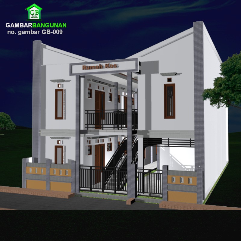 Jual Desain Rumah Kost 2 Lantai (Lahan 9m x 17m) no gambar GB-009 ...