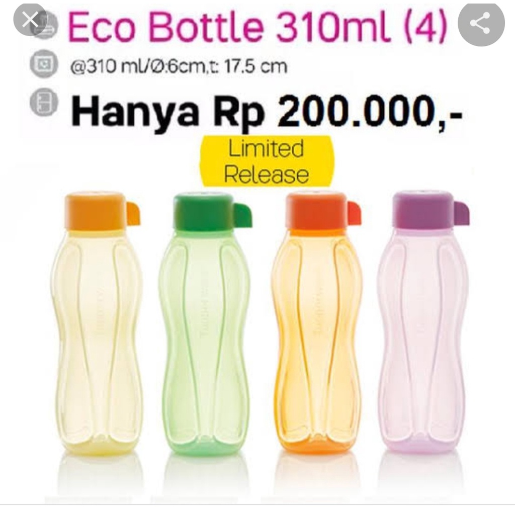 Jual Tupperware ECO Bottle 310 ML (4PCS) | Shopee Indonesia