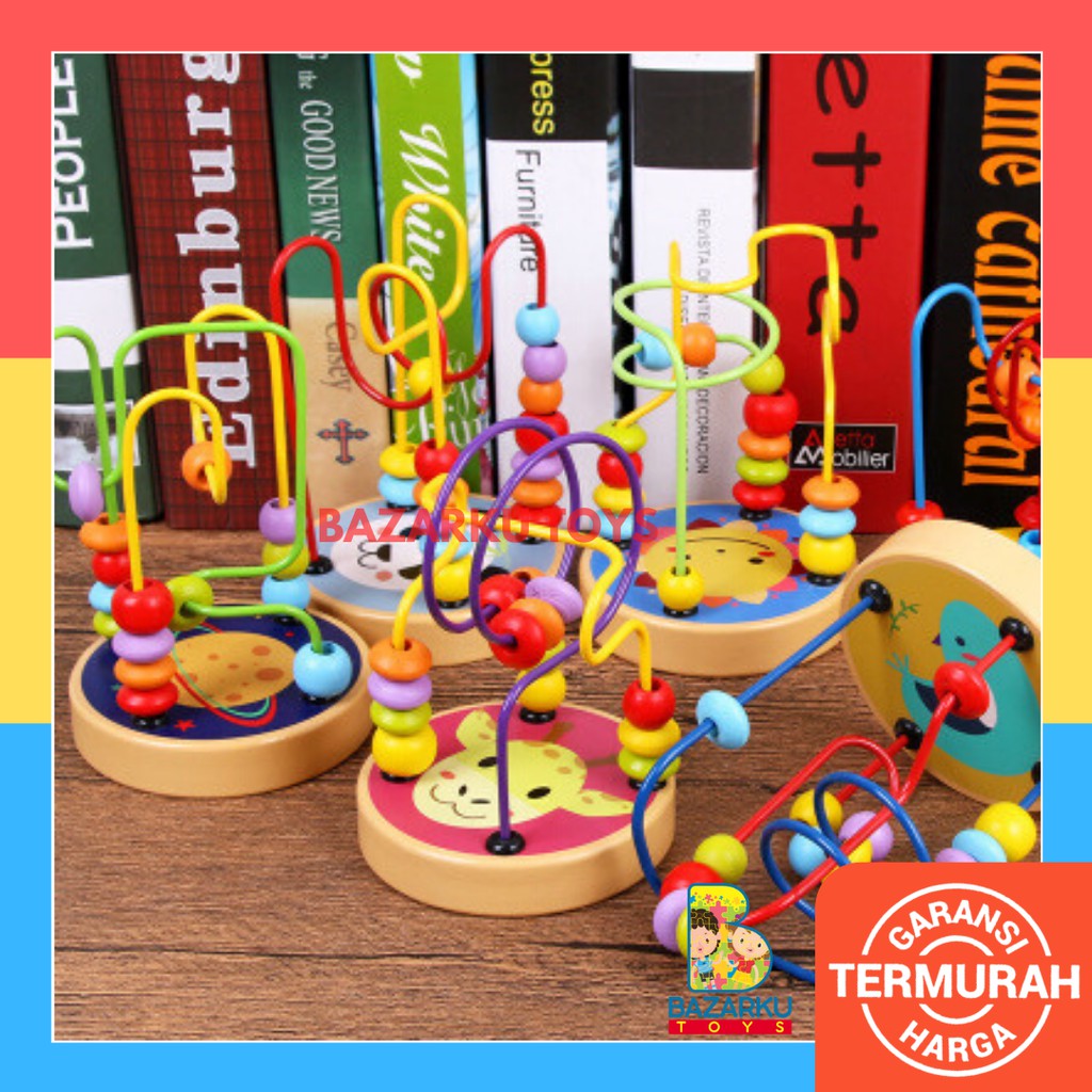 Jual Mini Round Beads Wiregame Matching Game Mainan Balita Wooden Toys ...