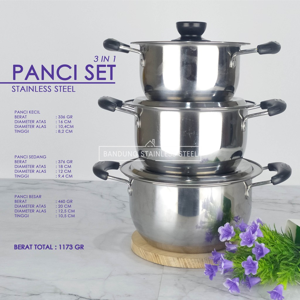 Promo! Panci set 3 in 1 Soup pot panci sup sop 16cm 18cm 20cm stainless ...