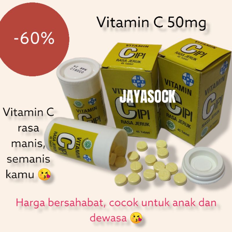 Jual Vitamin C IPI jeruk 50MG 45 tablet hisap ready halal untuk daya tahan tubuh | Shopee Indonesia