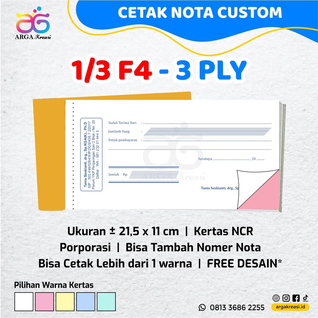 Jual Nota Custom Rangkap 3 Ply 1/3 F4 Nota Makanan Warung Restoran Buku ...