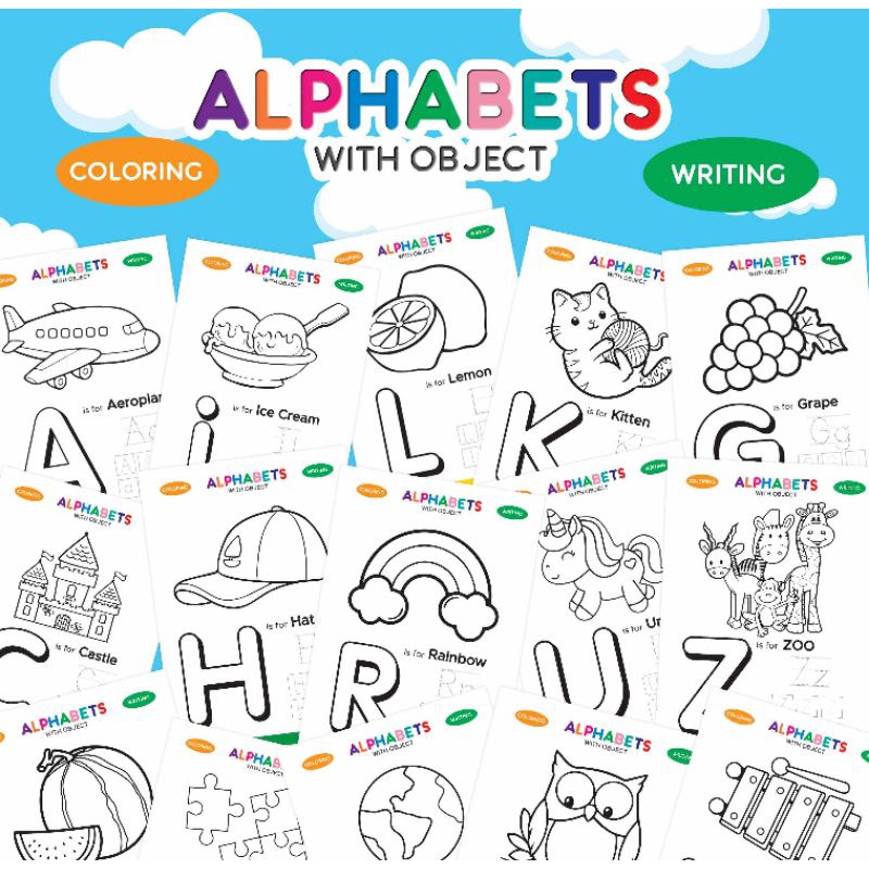 Jual KERTAS ABJAD BELAJAR MENULIS MEWARNAI COLORING SHEETS ALPHABETH ...