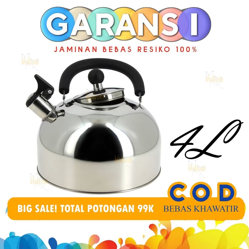 Jual Ceret Bunyi Untuk Masak Air - Teko Siul 4 Liter Whistling Kettle Stainless Steel / Teko ...