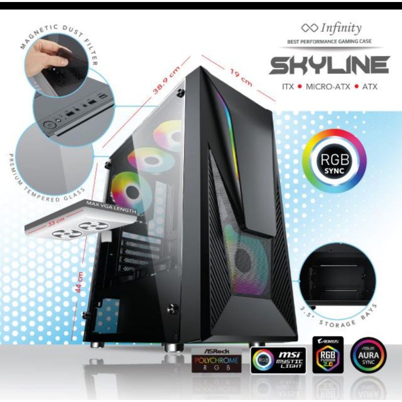 Jual CASING INFINITY SKYLINE ( TEMPERED ,ARGB Sync mobo Stripline LIGHT ...