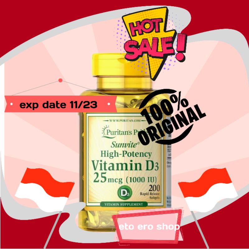 Jual Puritans Pride Vitamin D3 1000 Iu 100 Softgels puritan puritan's | Shopee Indonesia