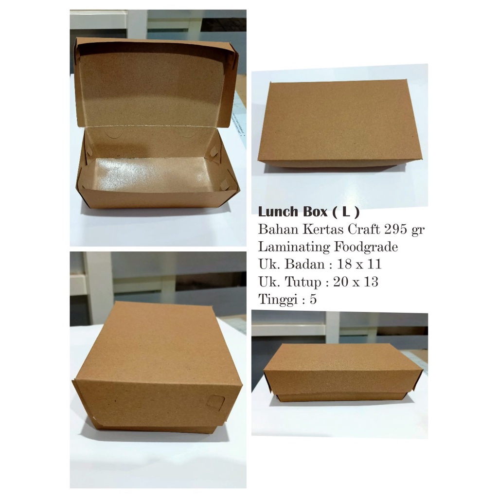 Jual Paper Lunch Box Kraft Coklat Laminasi Size L / 20 x 13 x 5 cm ( Minimal Order 10 biji ...