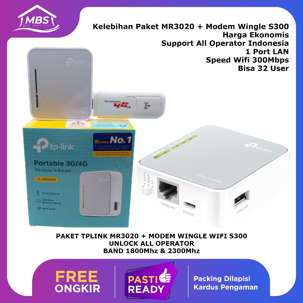 Jual Paket Router TPLINK MR3020 + Modem Wifi 4G LTE S300 Unlock All ...