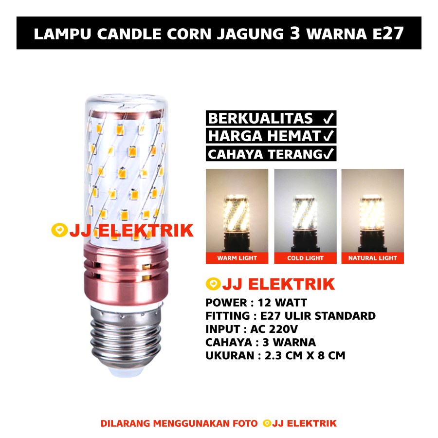 Jual Lampu Bohlam LED 12W Corn Candle Hias Jagung 12 Watt 3 Warna Indonesia|Shopee Indonesia