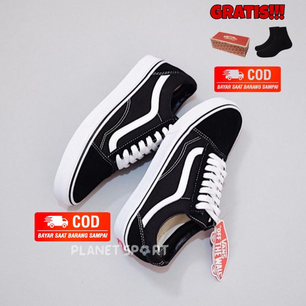 Jual Sepatu Sneakers Pria Wanita Vans Old Skool Classic Black White