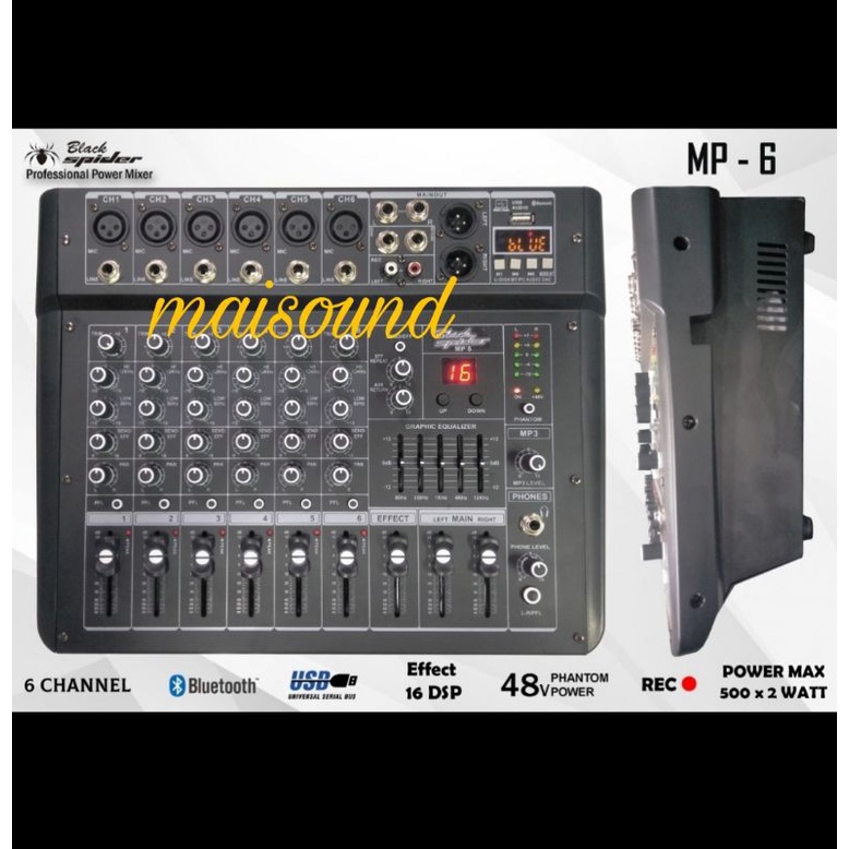 Jual POWER MIXER BLACK SPIDER MP 6 POWER BLACKSPIDER MP6 6 CHANNEL ORI ...
