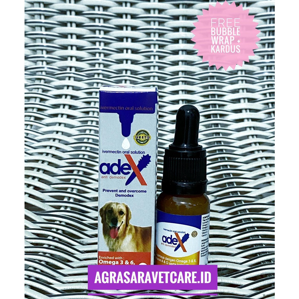 Jual ADEX 10 ml- Obat Anti Kutu gudig Scabies Demodex Anjing Kucing kelinci+ Vitamin hewan ...