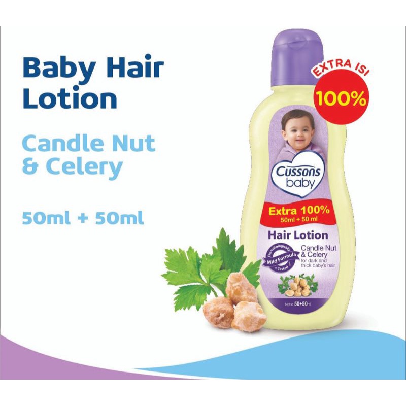 Jual Cussons Baby Hair Lotion Candle Nut & Celery 50+50 ml (Extra 100% ...