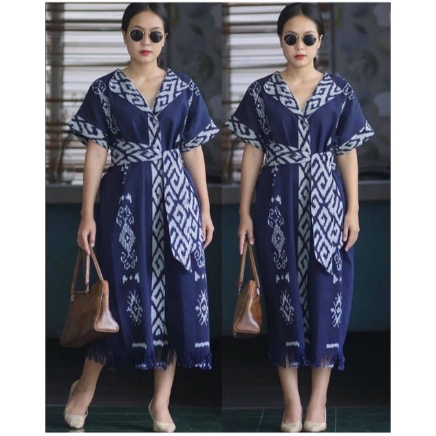 Jual dress tenun biru - dress tenun modern - baju tenun modern - baju ...