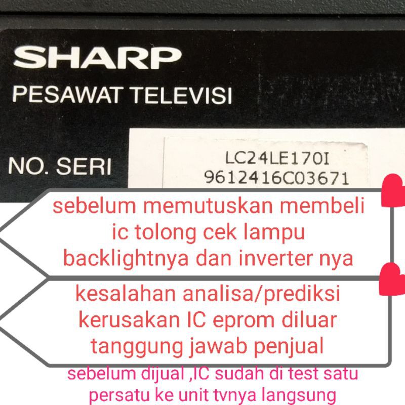 Jual ic eprom memory tv LED Sharp lc-24le170I lc24le170i | Shopee Indonesia