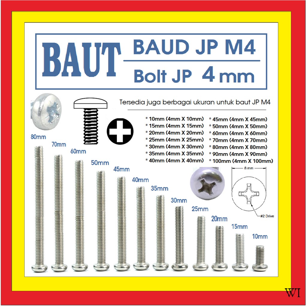 Jual BAUD BAUT BOLT JP M4 6 8 10 12 15 20 25 30 35mm 380097 | Shopee Indonesia