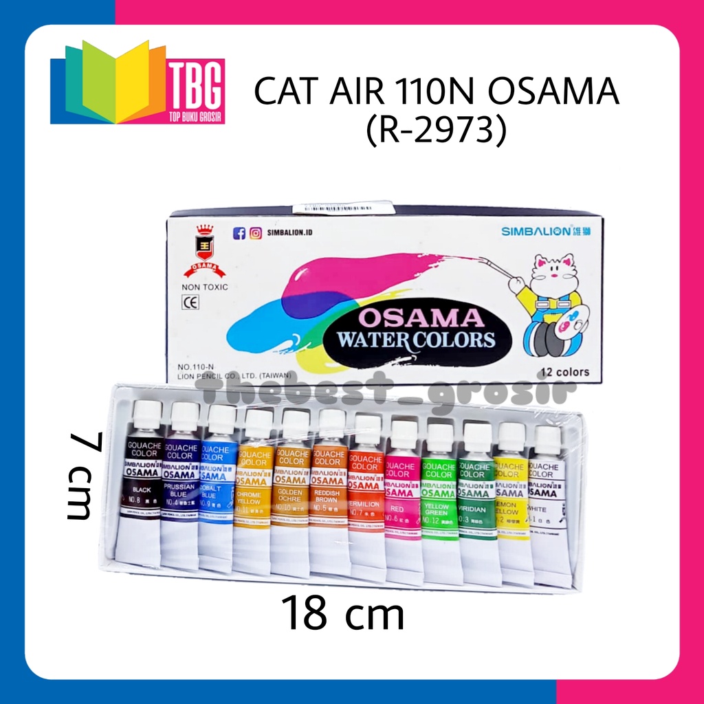 Jual 1 SET (12 WARNA) CAT AIR 110N OSAMA / WATER COLOUR OSAMA / CAT AIR ...