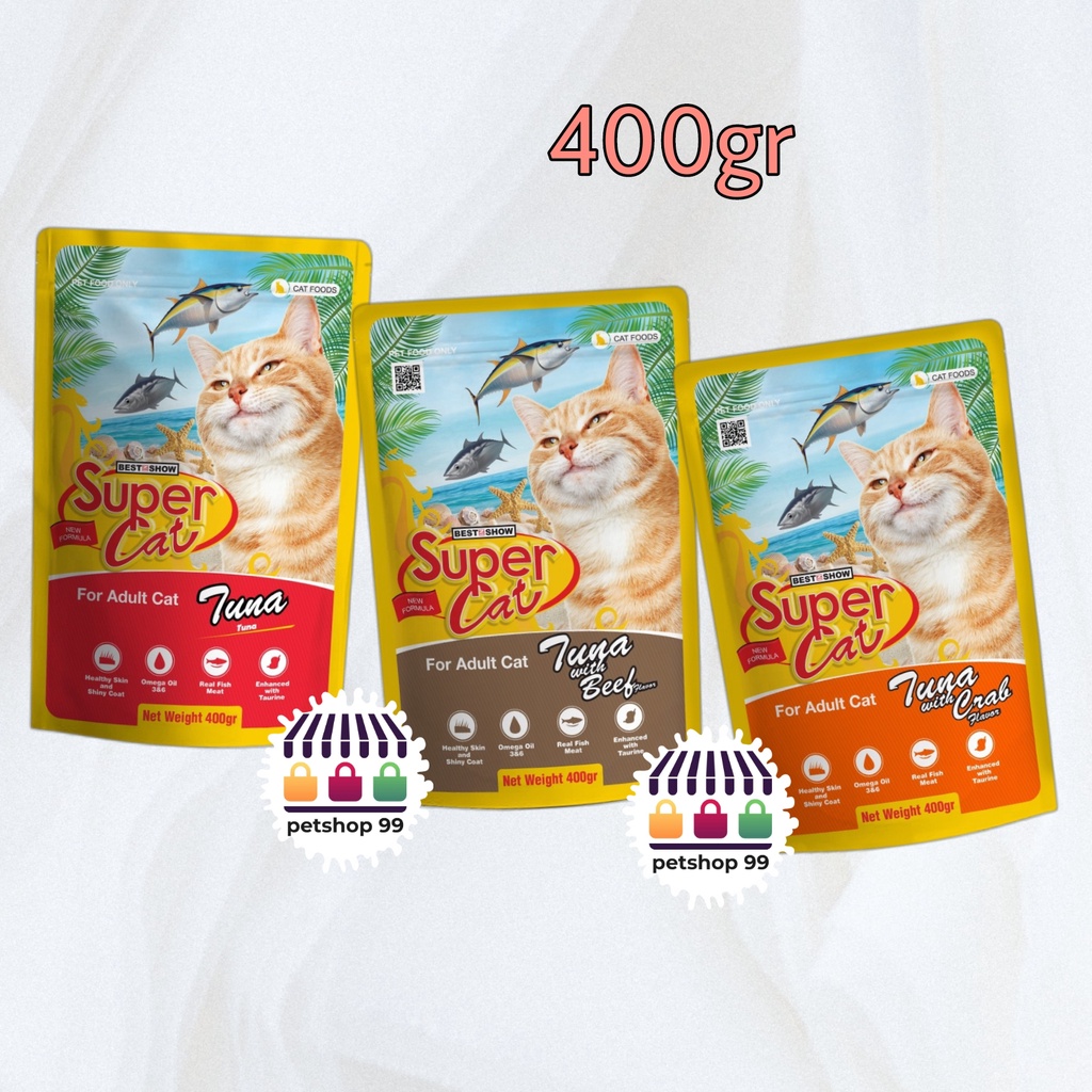 Jual Super Cat Pouch 400gr Makanan Basah Kucing kemasan saset Wet Food ...