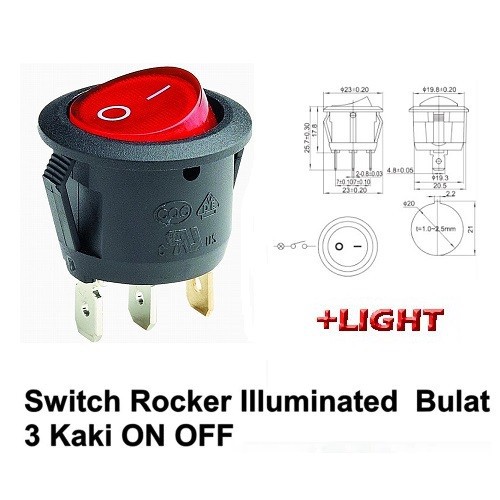 Jual Saklar Bulat 3 Kaki 3P Round Rocker Switch Power with Light Saklar ...