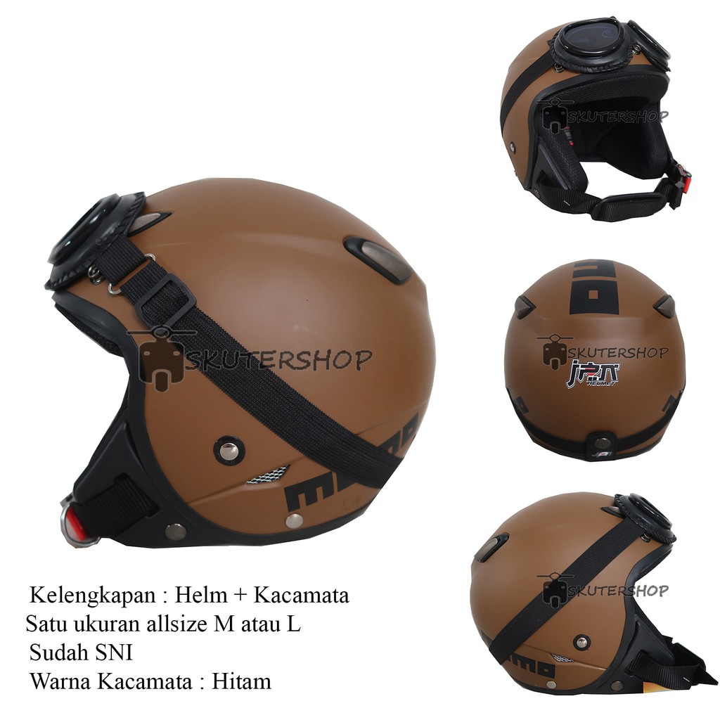 Jual Helm Bogo Retro Pilot Klasik JPN MOMO Brown Coklat Doff + Kacamata ...