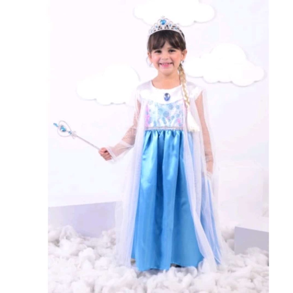 Jual ( BISA COD ) 1 set DRES FROZEN + set aksesoris mahkota / GAUN ...